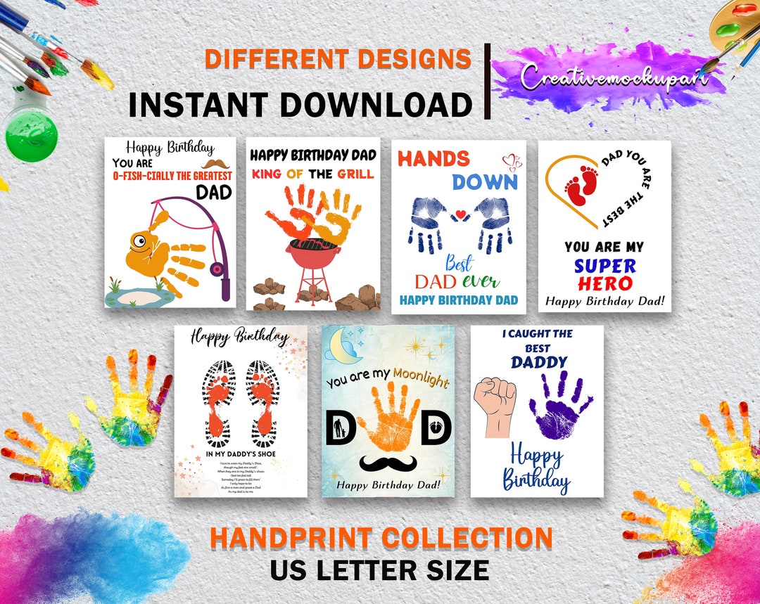 Happy Birthday Dad Handprint Art Bundle | Footprint Art Craft ...