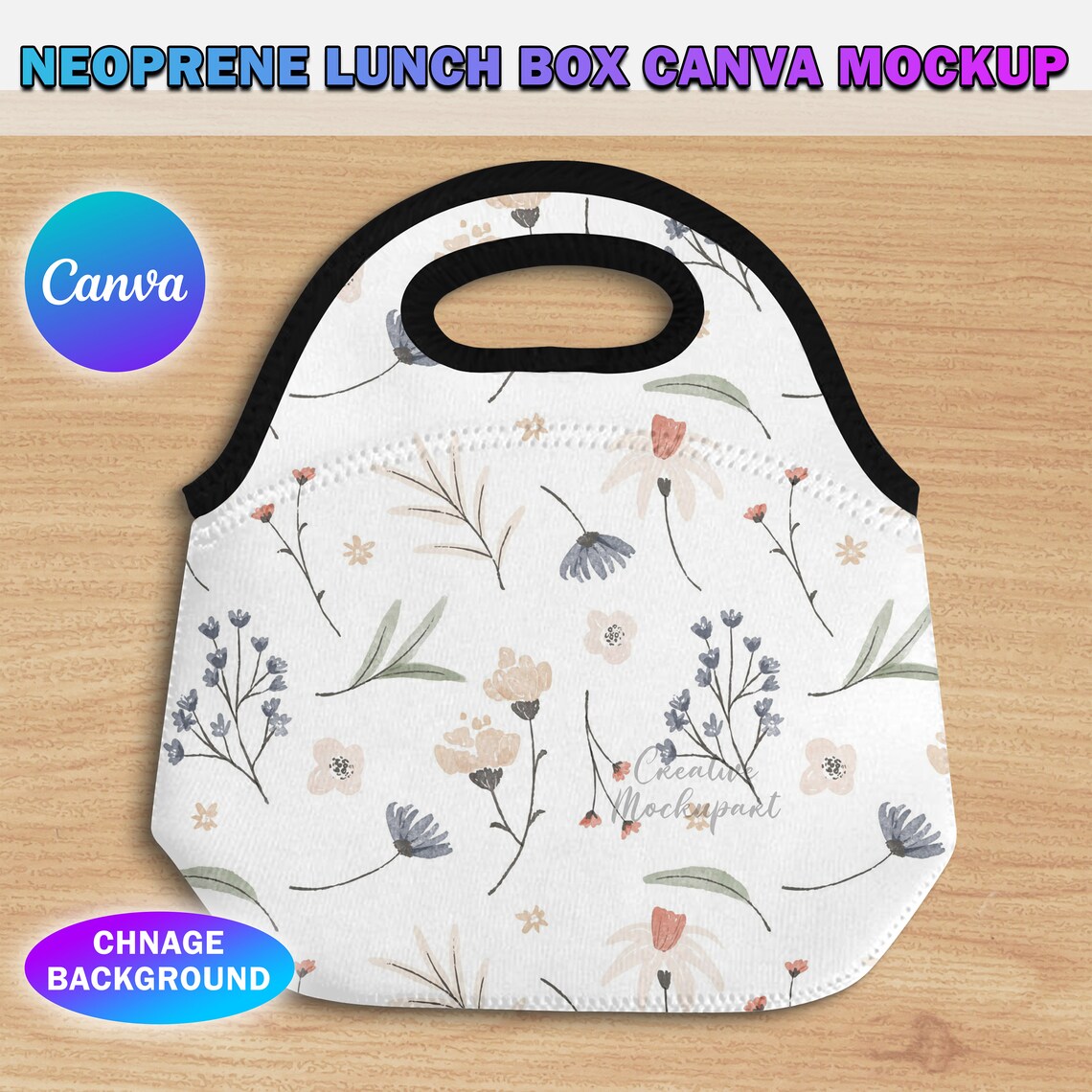 Canva Neoprene Handle Lunch Box Mockup, DYE Sublimation Bento Bag ...