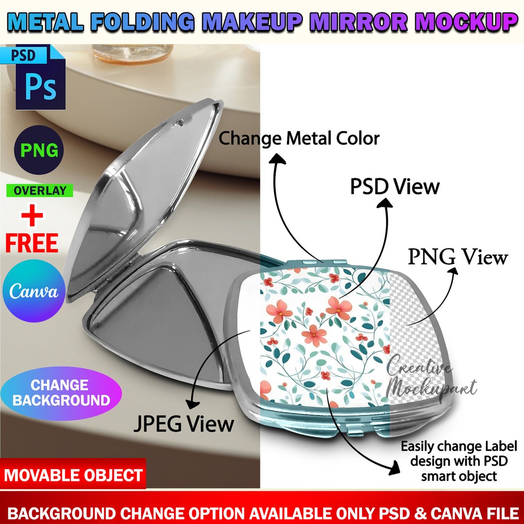 Dye Sublimation Square Metal Folding Makeup Mirror Mockup Template ...