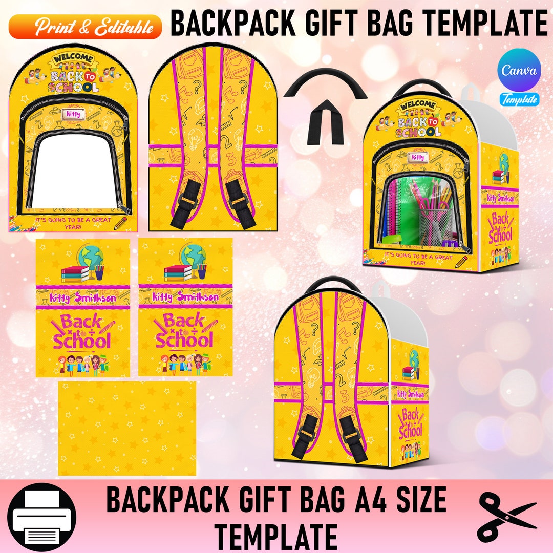 Backpack Gift Box Design, Book Bag Gift Box Canva Template Insert Image ...