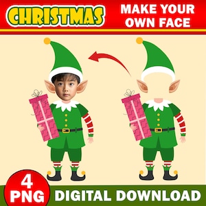 Christmas Elf With Gift Add Your Photo Face, DIY Elf Yourself PNG ...