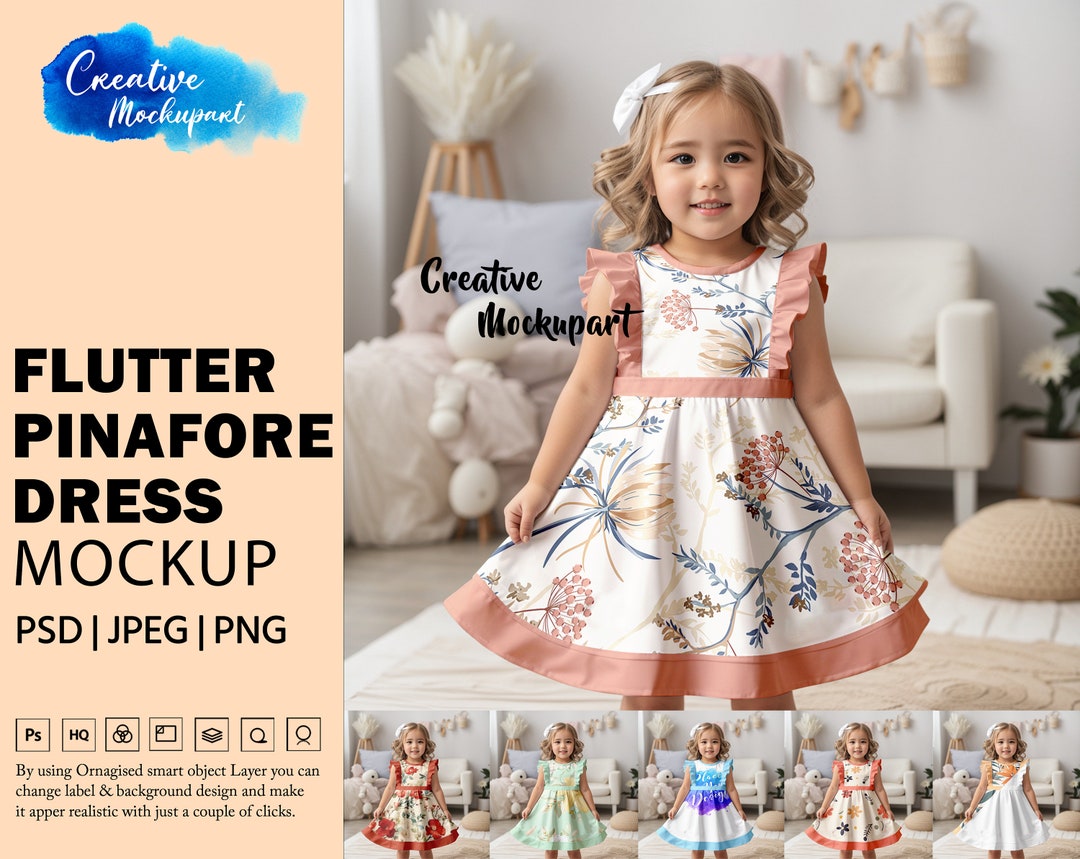 Flutter Pinafore Dress Mockup | Cottagecore Pinafore Dress Mockup ...