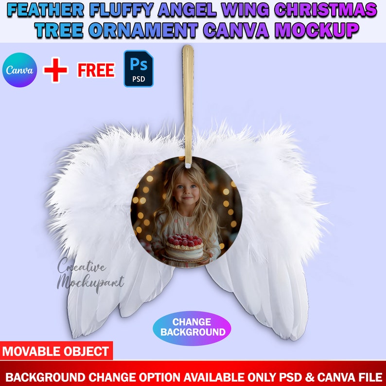 Canva Feather Fluffy Angel Wing Christmas Tree Ornament Mockup, Insert ...