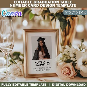 Editable Graduation Table Number Card Design Template, Simple Grad ...
