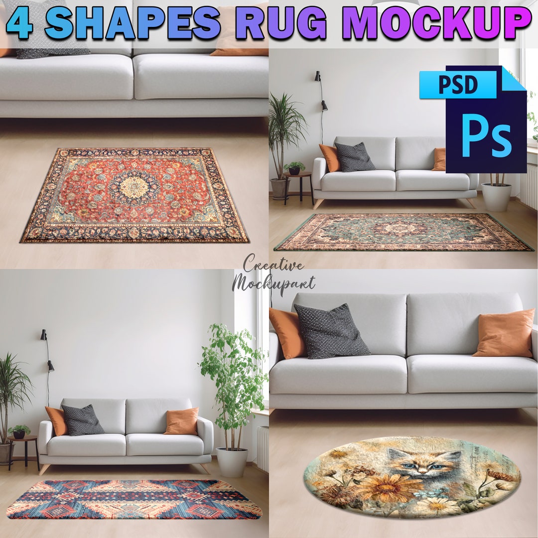 4 Shapes Rug Mockup | Area Rug Mockup | Room Carpet Mockup, Rectangular ...