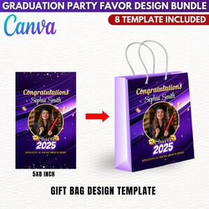 8X Graduation Party Favor Template Bundle, Violet Canva Editable ...