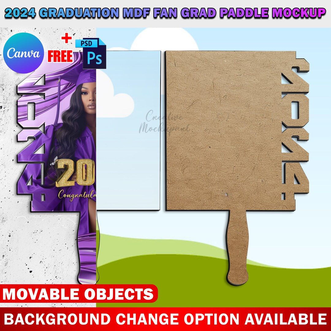 2024 Canva Graduation MDF Fan Mockup, Grad Paddle Mockup for ...