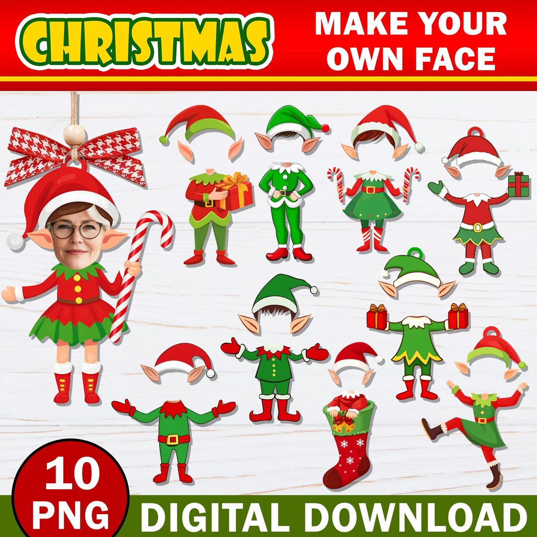 Custom Add Your Own Photo Face, DIY Elf Yourself PNG Bundle, Elf Face ...