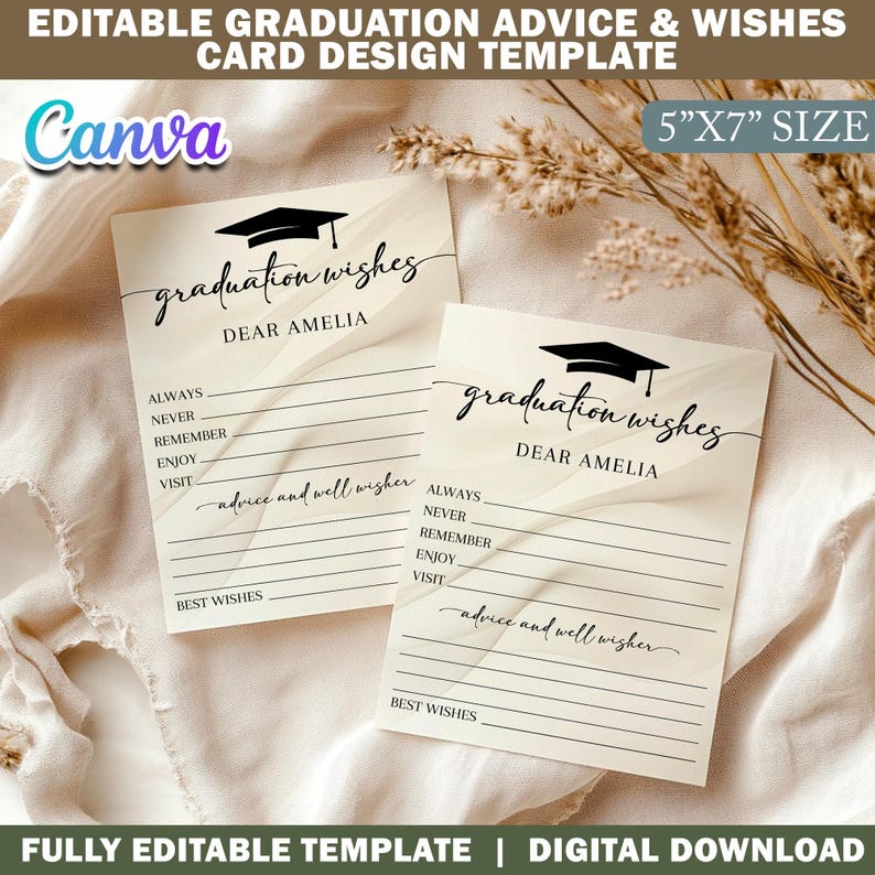 Graduation Advice & Wishes Card Design, Editable Graduation Advice Card ...