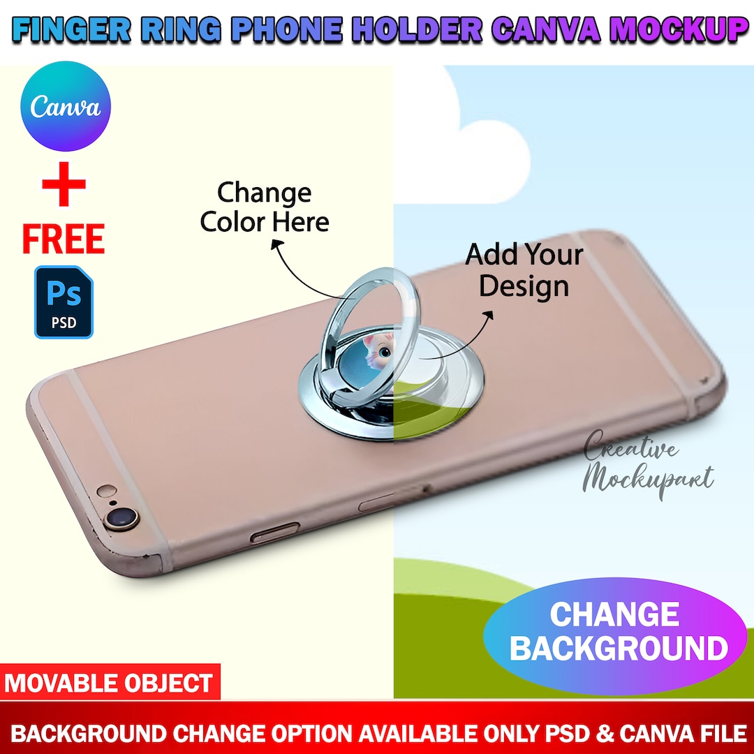 Canva Finger Ring Phone Holder Mockup, Cell Phone Stand Grip Mockup ...