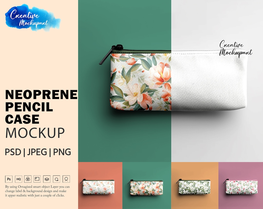Neoprene Pencil Case Mockup | Dye Sublimation Pencil Pouch Bag Mockup ...