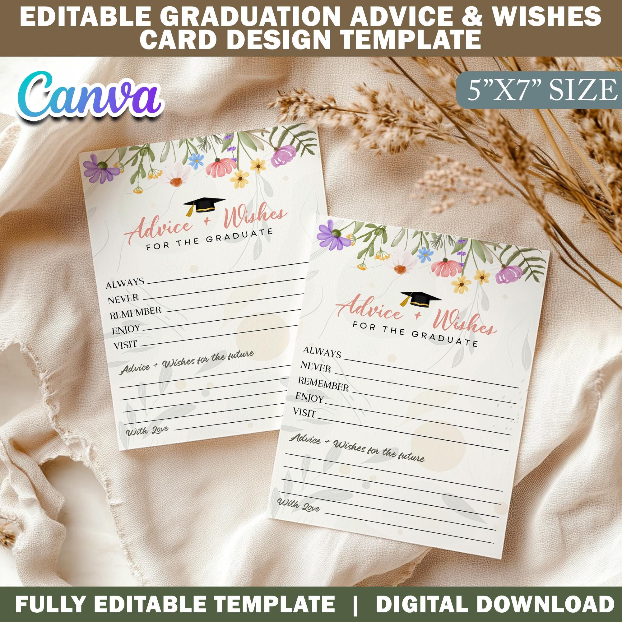 Graduation Advice & Wishes Card Design Bundle, Editable Graduation ...