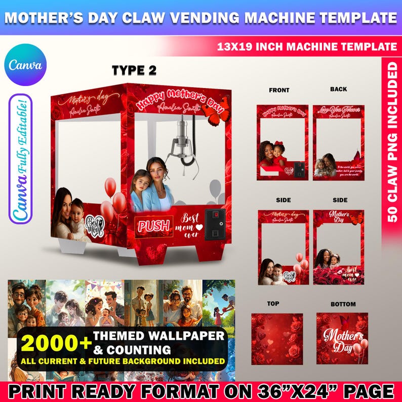 Canva Claw Mothers Day Vending Machine Template, Editable 13 X 19 Blank ...