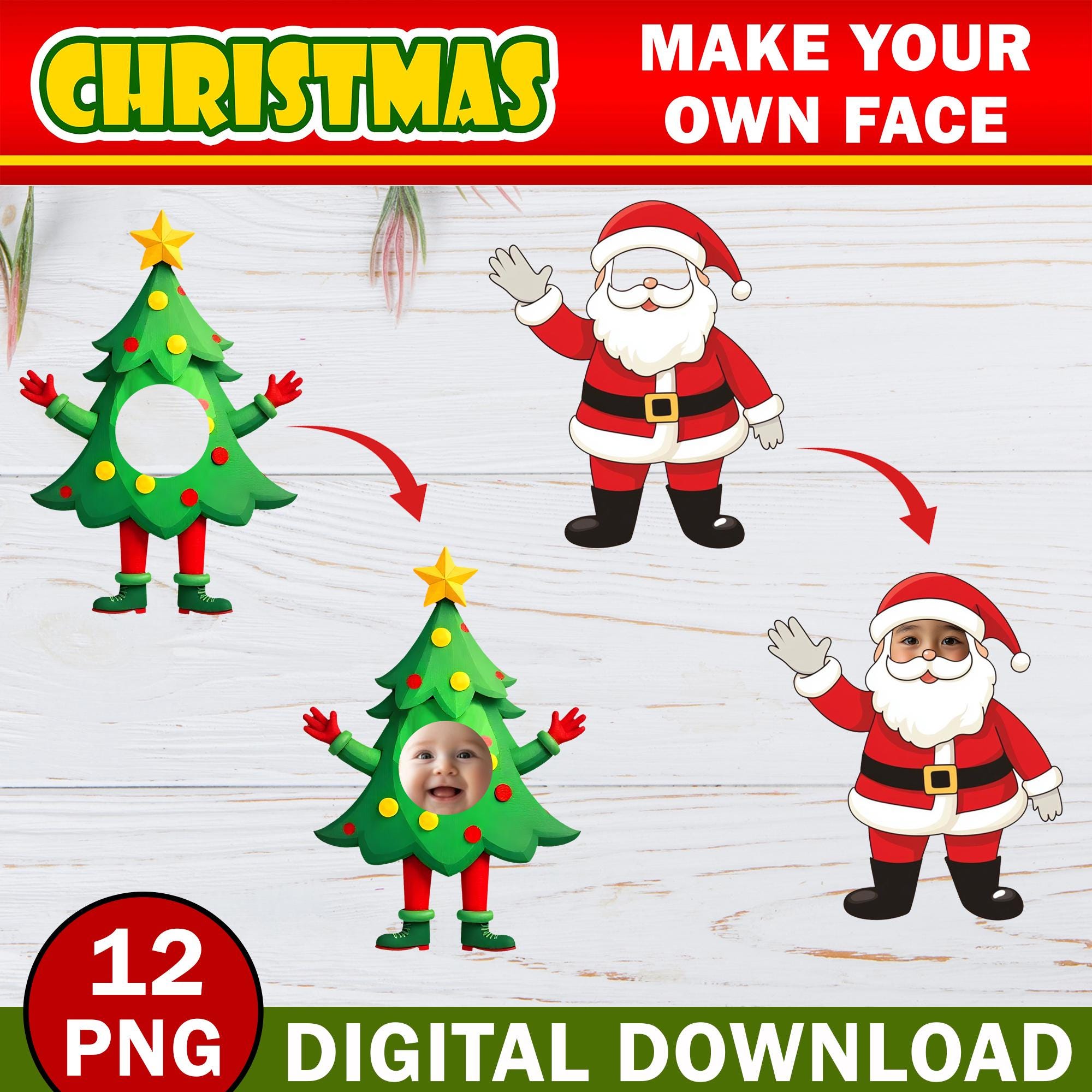 Christmas Add Your Own Photo Face Mega Bundle, DIY Elf, Santa Reindeer ...