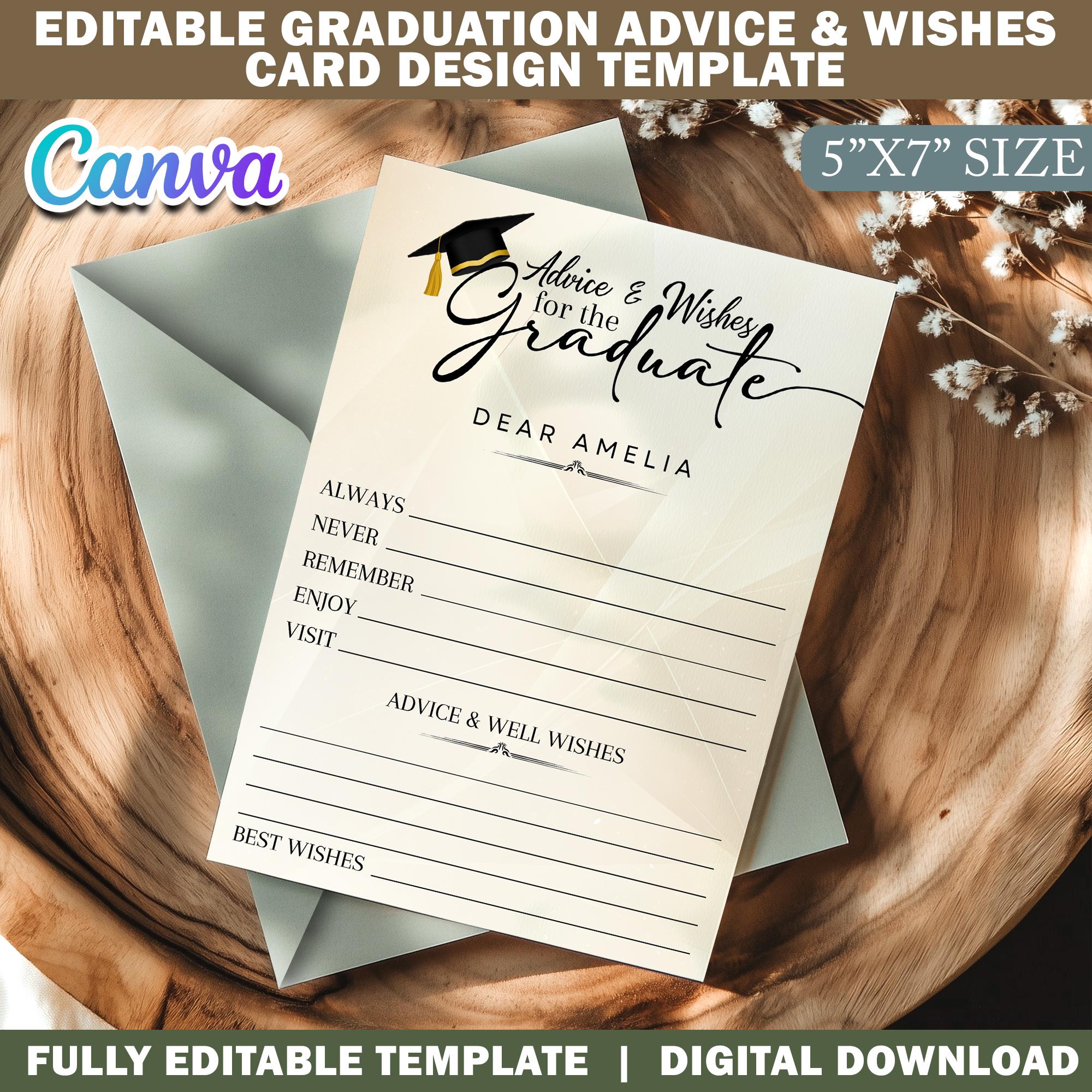 Graduation Advice & Wishes Card Design Bundle, Editable Graduation ...