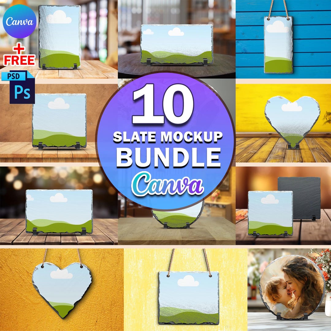 10 Canva Photo Slate Mockup Bundle | 10 Different Slate Shape Mockup ...