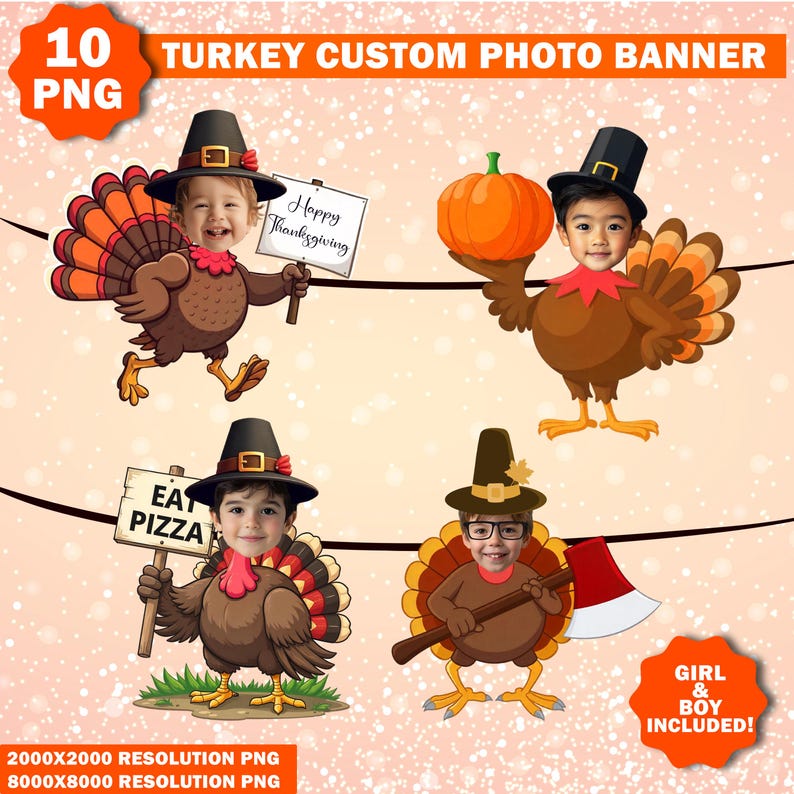 Add Your Own Custom Turkey Photo Face Banner, DIY Turkey Yourself Photo ...