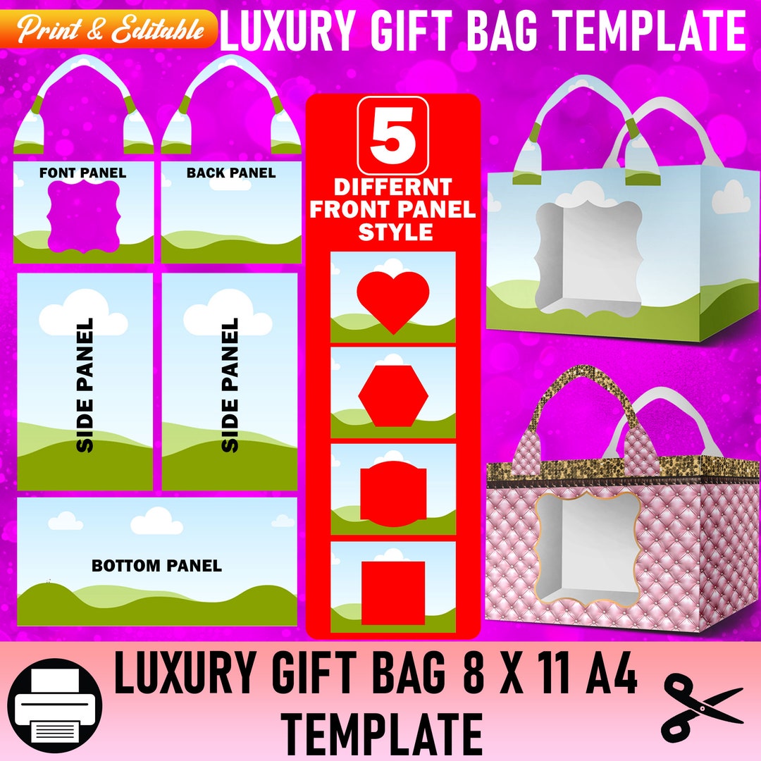 Canva Purse Gift Bag Template, 8.5 X 11 A4 Size, Square, Hexagonal ...