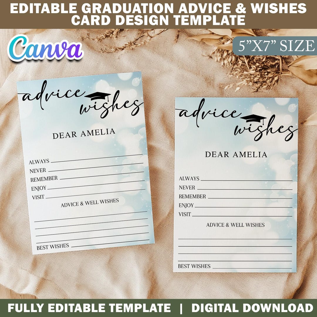 Editable Graduation Advice & Wishes Card Design Template, Graduation ...