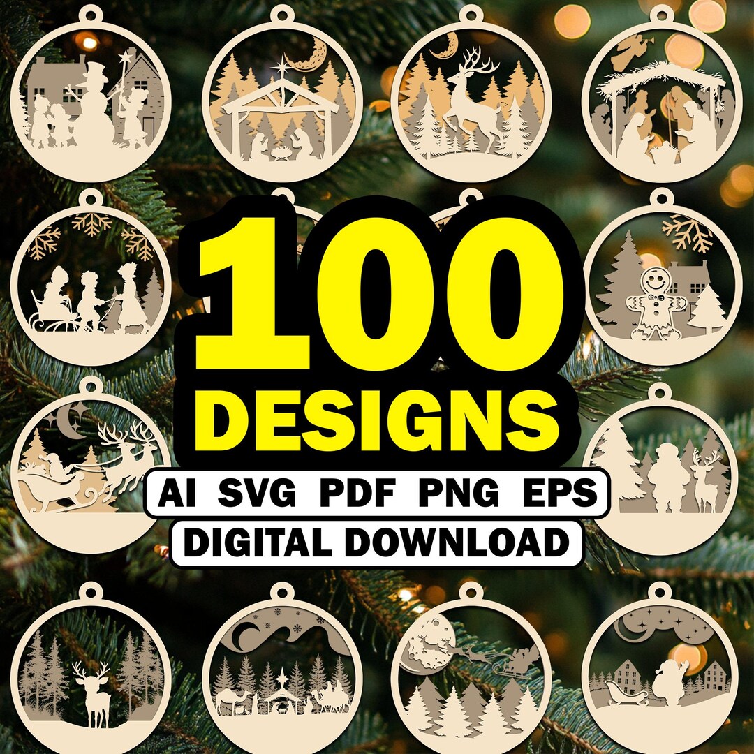 100X Christmas Ornament SVG Bundle, 3-layer Ornament Laser Cut Files ...