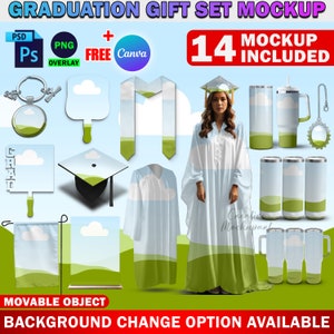 Dye Sublimation Graduation Gift Set Mockup Bundle, Grad Stole, Fan, Pin ...
