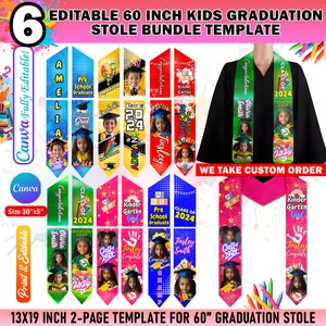 6 Pre-k & Kindergarten Kids Graduation Stole Design Bundle, Kids Sash ...
