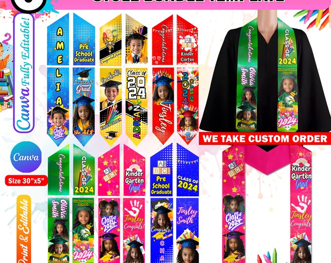 Pre-k Kindergarten Stoles Customized Elementary Personalized Graduation ...