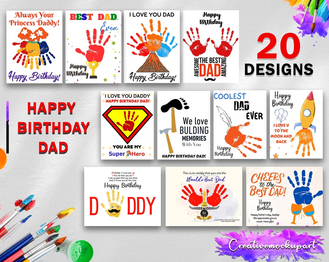 Happy Birthday Dad Handprint Art Bundle Footprint Art Craft - Etsy