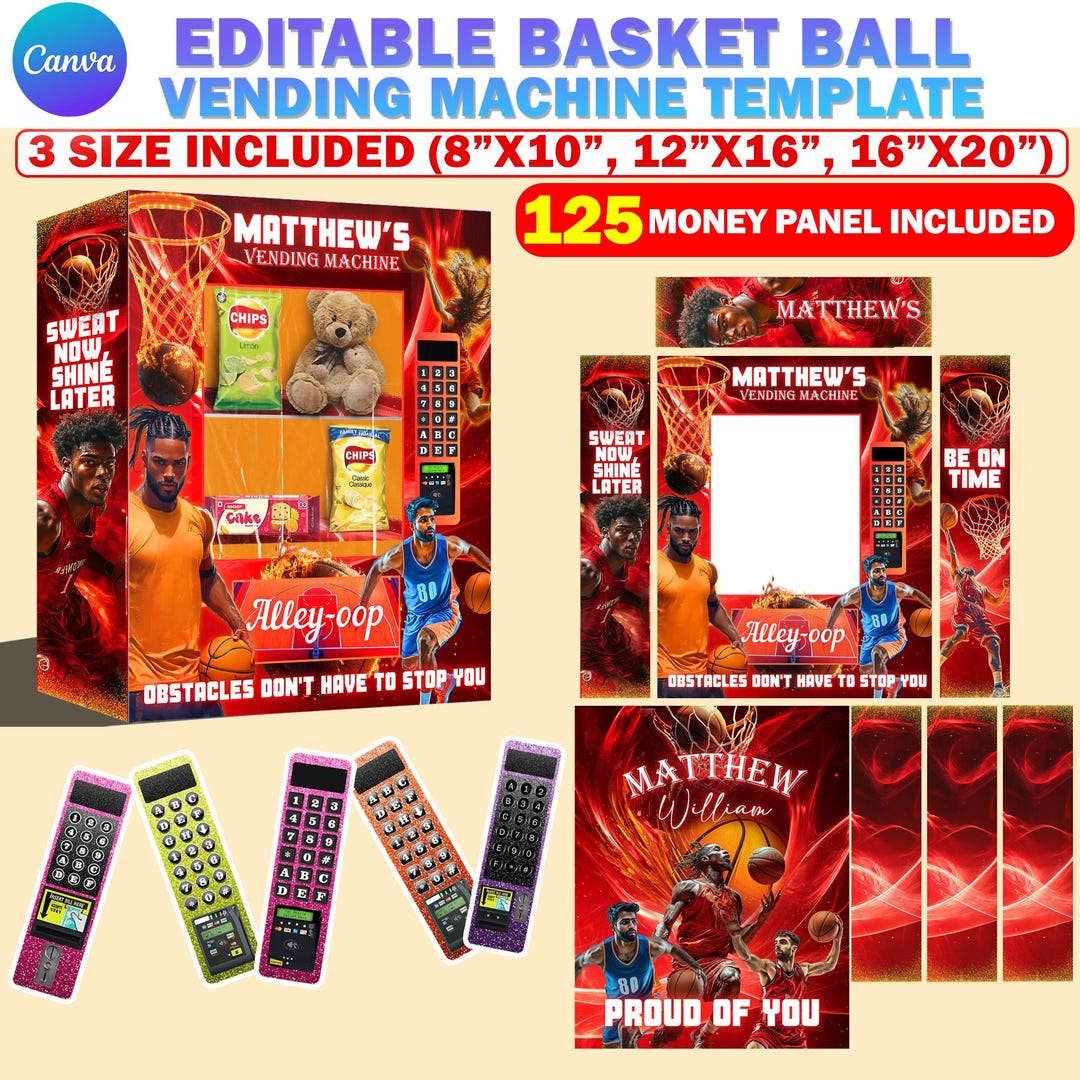 Editable Basket Ball Vending Machine Template, DIY Sports Vending ...