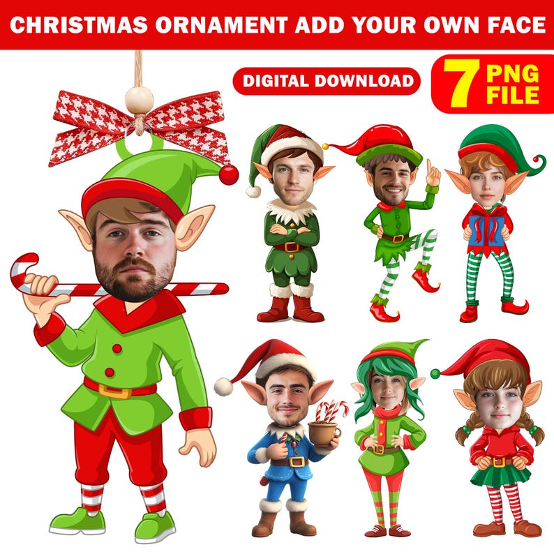 Christmas Add Your Own Custom Photo Face Ornament, DIY Elf Yourself PNG ...