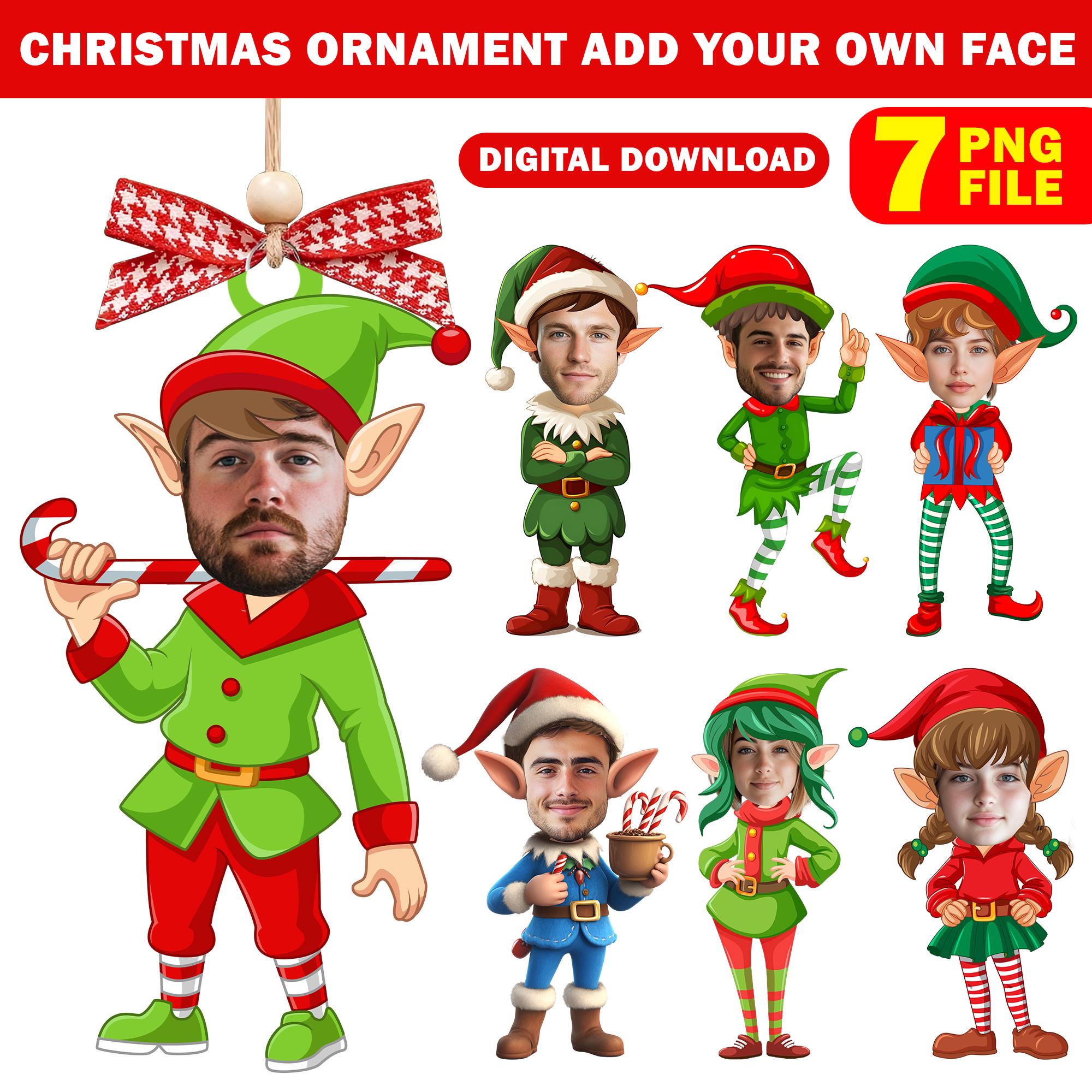 Christmas Add Your Own Custom Photo Face Ornament, DIY Elf Yourself PNG ...