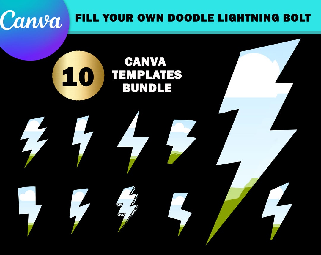 10 Doodle Lightning Bolt Canva Frame Template Bundle | Make Your Own ...