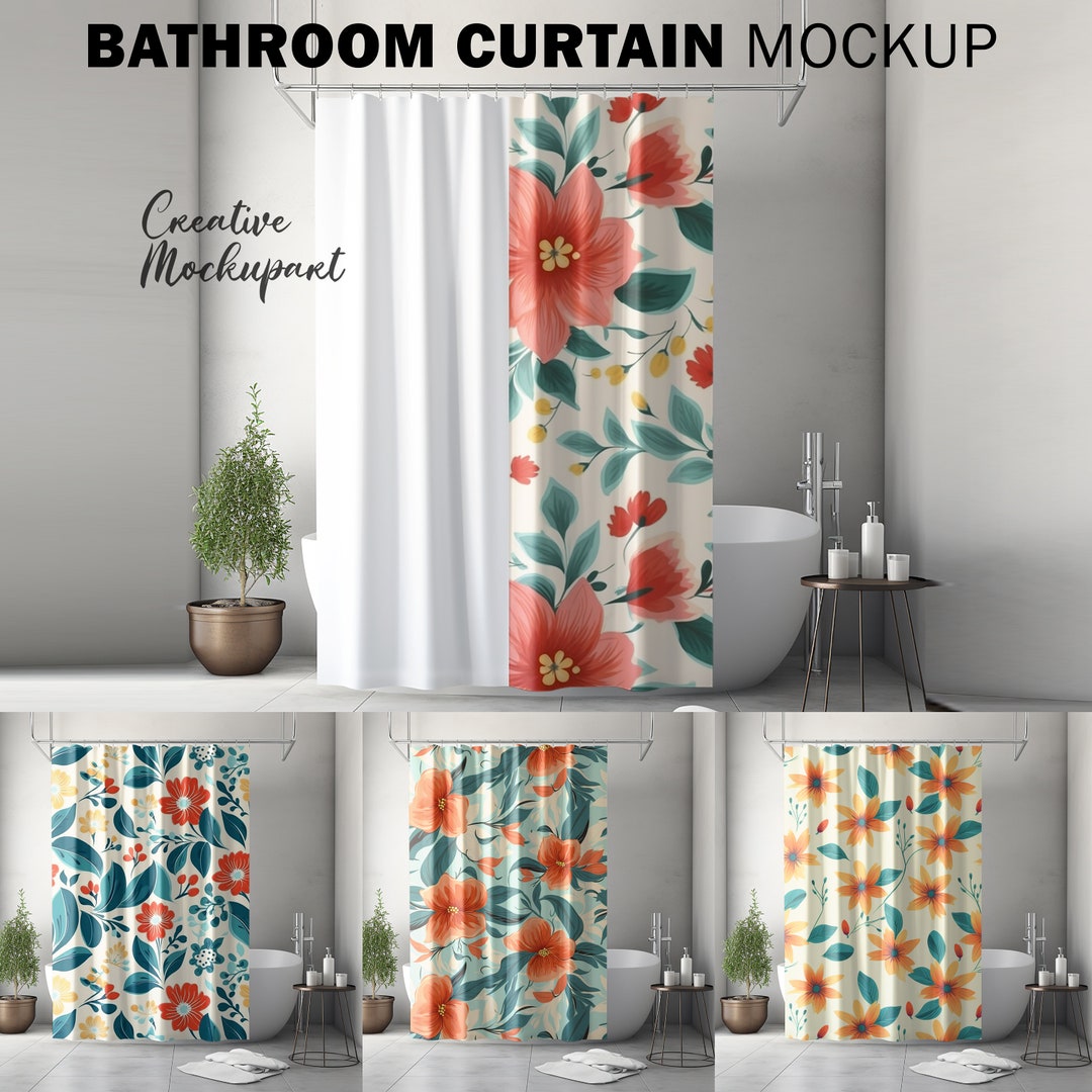 Bathroom Curtain Mockup | Shower Curtain Mockup | Shower Drape Mockup ...