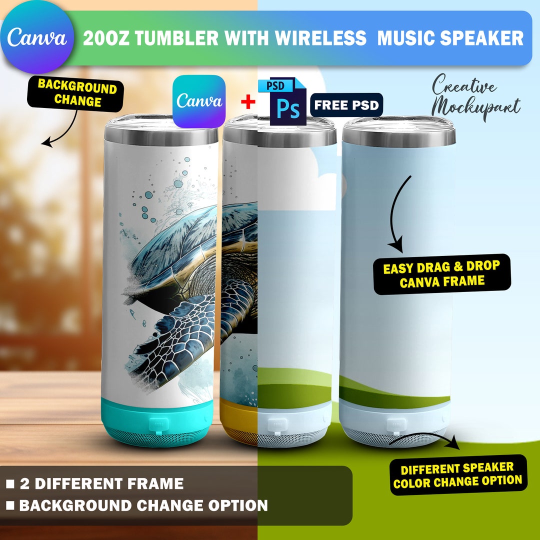 Canva 20oz Bluetooth Speaker Tumbler Mockup, 20oz Skinny Speaker ...
