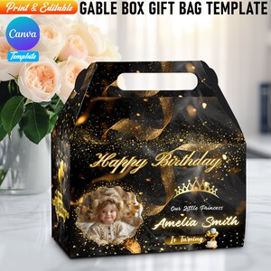 5 Editable Gable Box Gift Bag Design Template Bundle, Birthday Favor ...