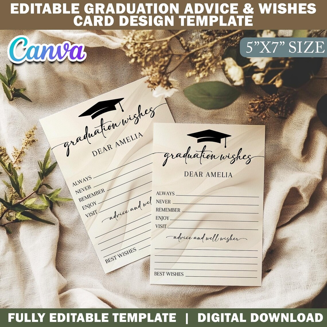 Graduation Advice & Wishes Card Design, Editable Graduation Advice Card ...