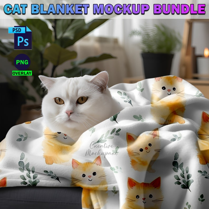 PSD Cat Blanket Mockup Bundle, 10 Flappy Kitty Blanket Mockup, Pet ...