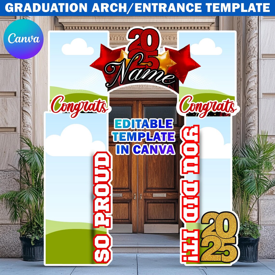 Graduation Entrance Arch Design Canva Template, Black & Red Graduation ...