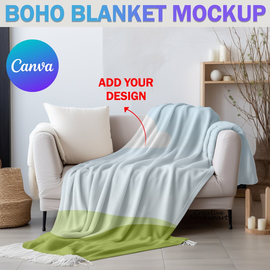 Canva Frame Boho Lace Blanket Mockup, Woven Blanket Mockup, Throw ...