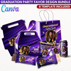 8X Graduation Party Favor Template Bundle, Violet Canva Editable ...