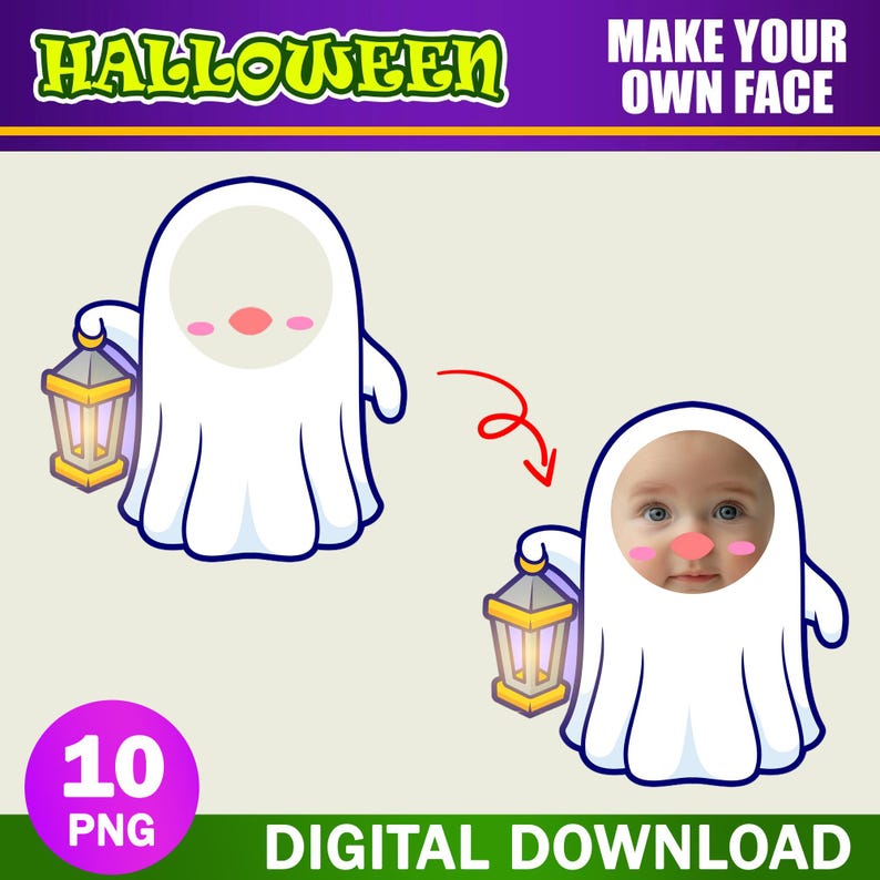 10x Halloween Add Your Own Photo Picture PNG Bundle, Bat Boo Cute Ghost ...