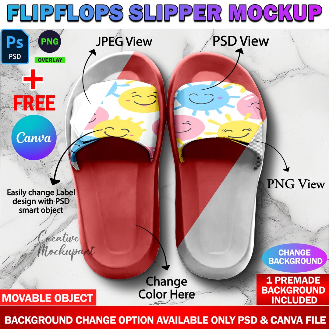 Dye Sublimation Flipflops Slipper Mockup, Slider Sandals Mockup, Insert ...