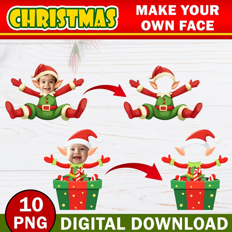 10x Christmas Add Your Own Custom Photo Face Ornament, DIY Elf Yourself ...