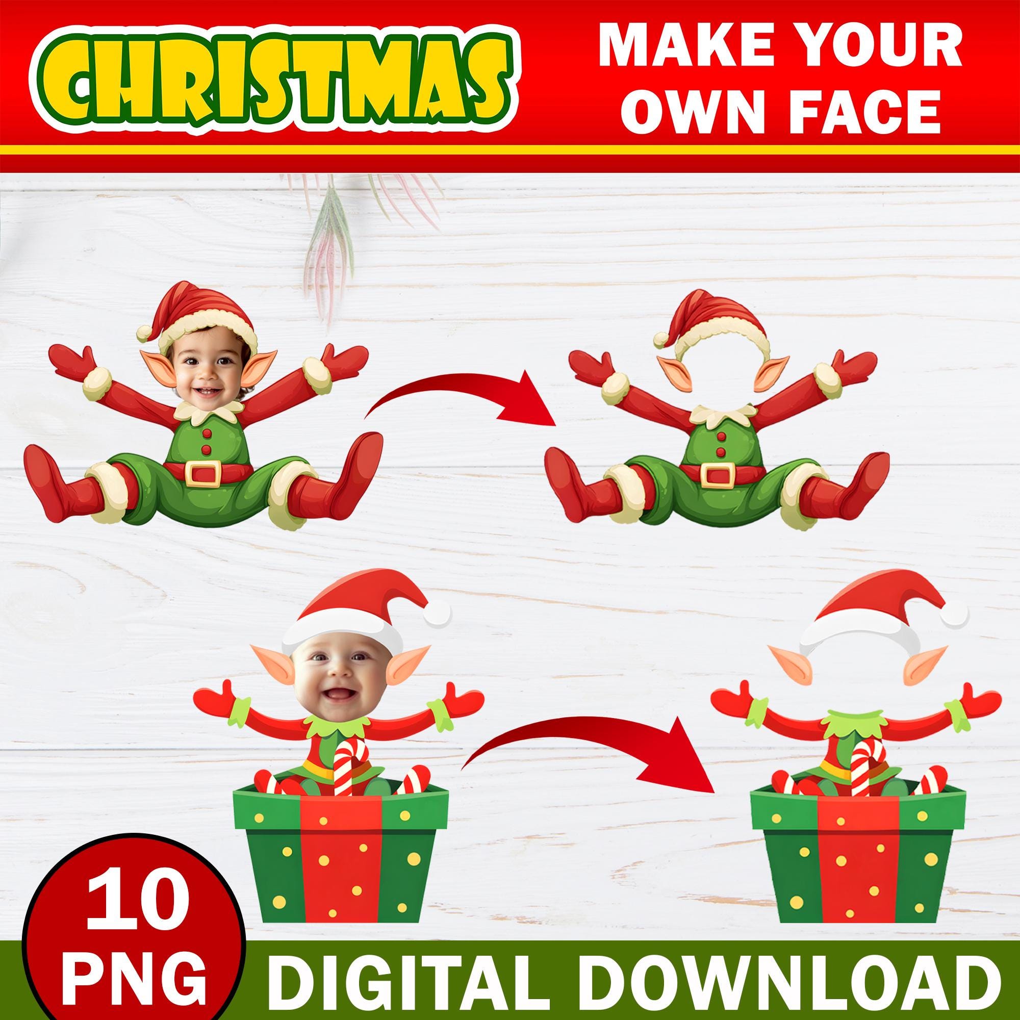 10x Christmas Add Your Own Custom Photo Face Ornament, DIY Elf Yourself ...