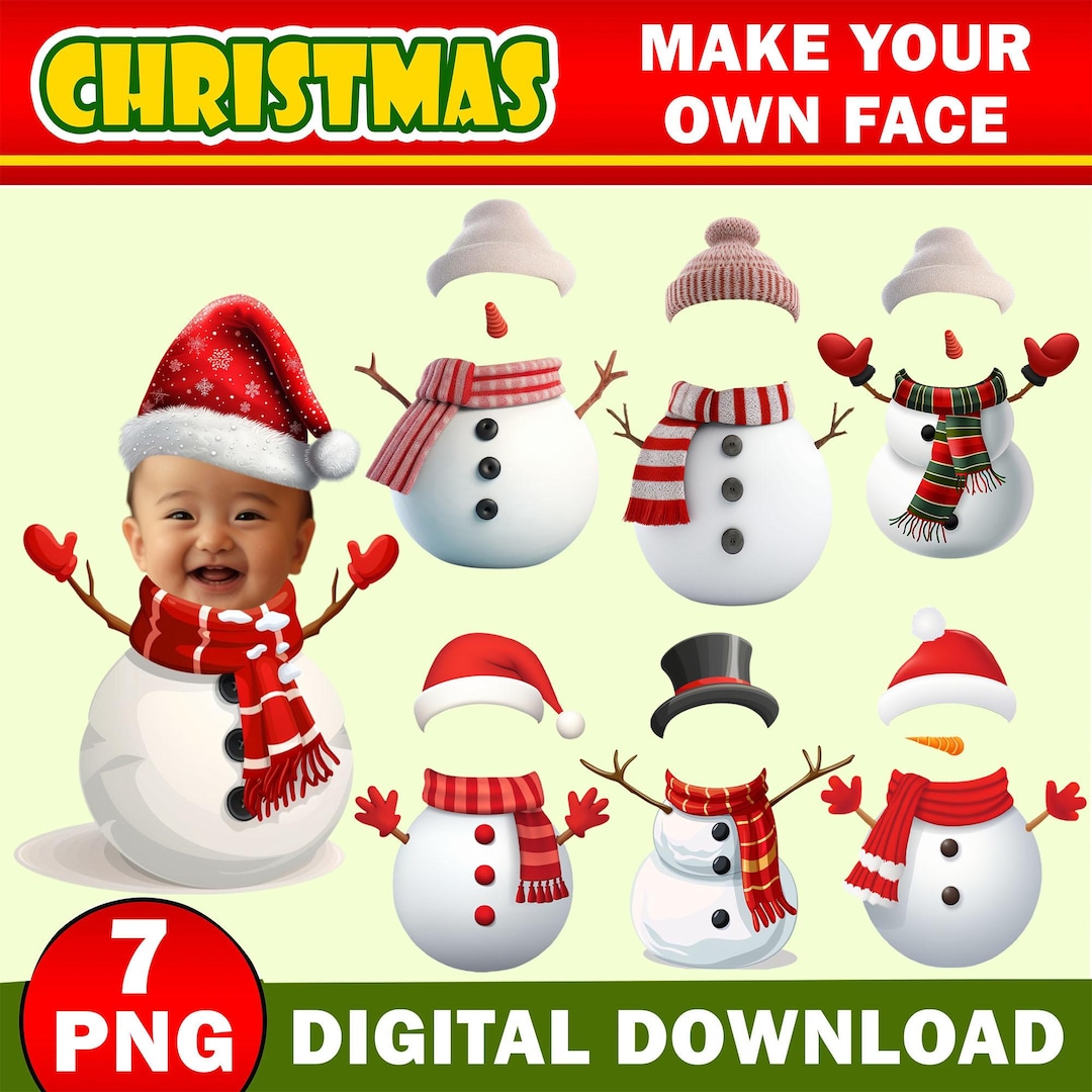Christmas Snowman Add Your Own Photo Picture PNG Bundle, Cute Snowman ...