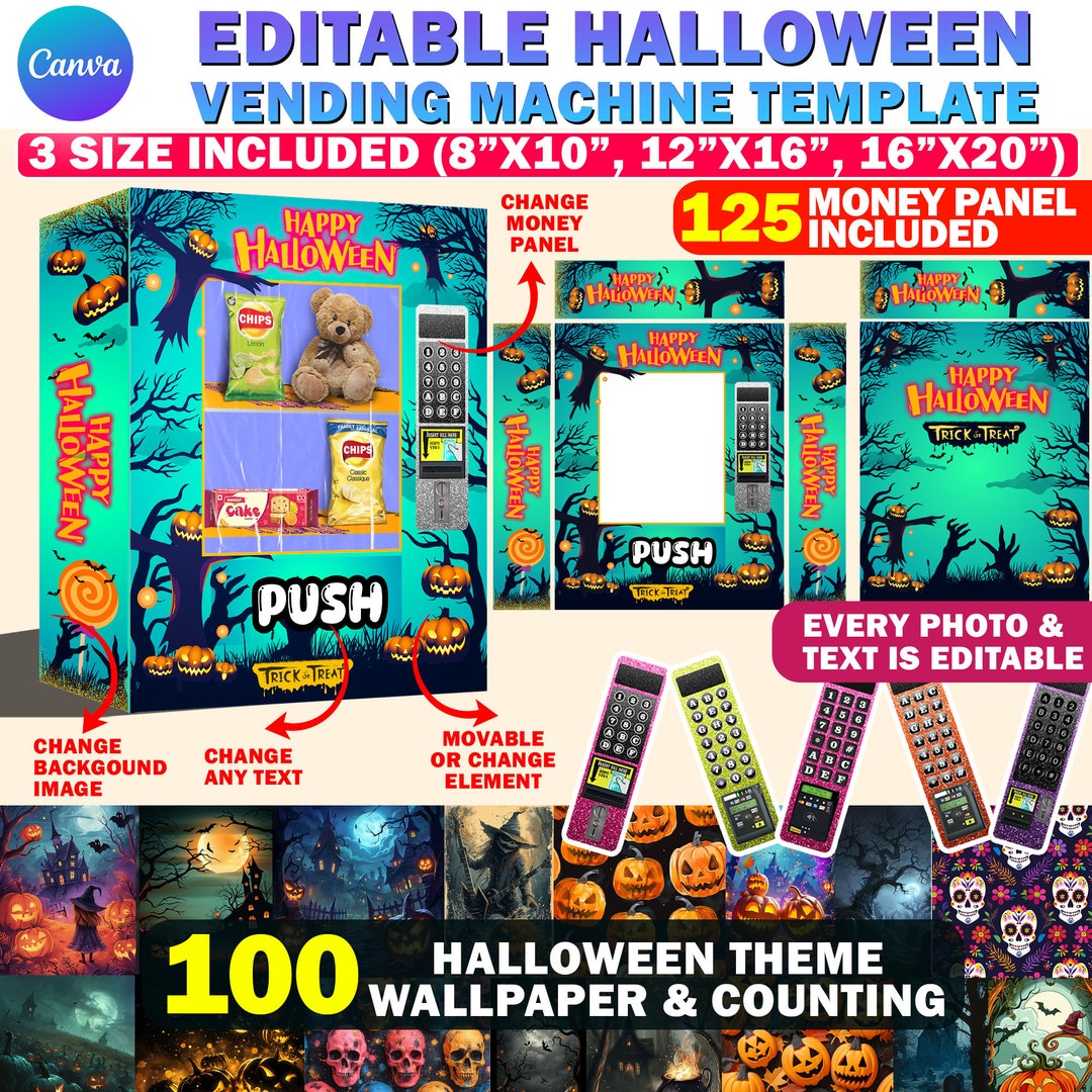 Spooky Halloween Vending Machine Template, Editable 8X10, 12x16 & 16x20 ...