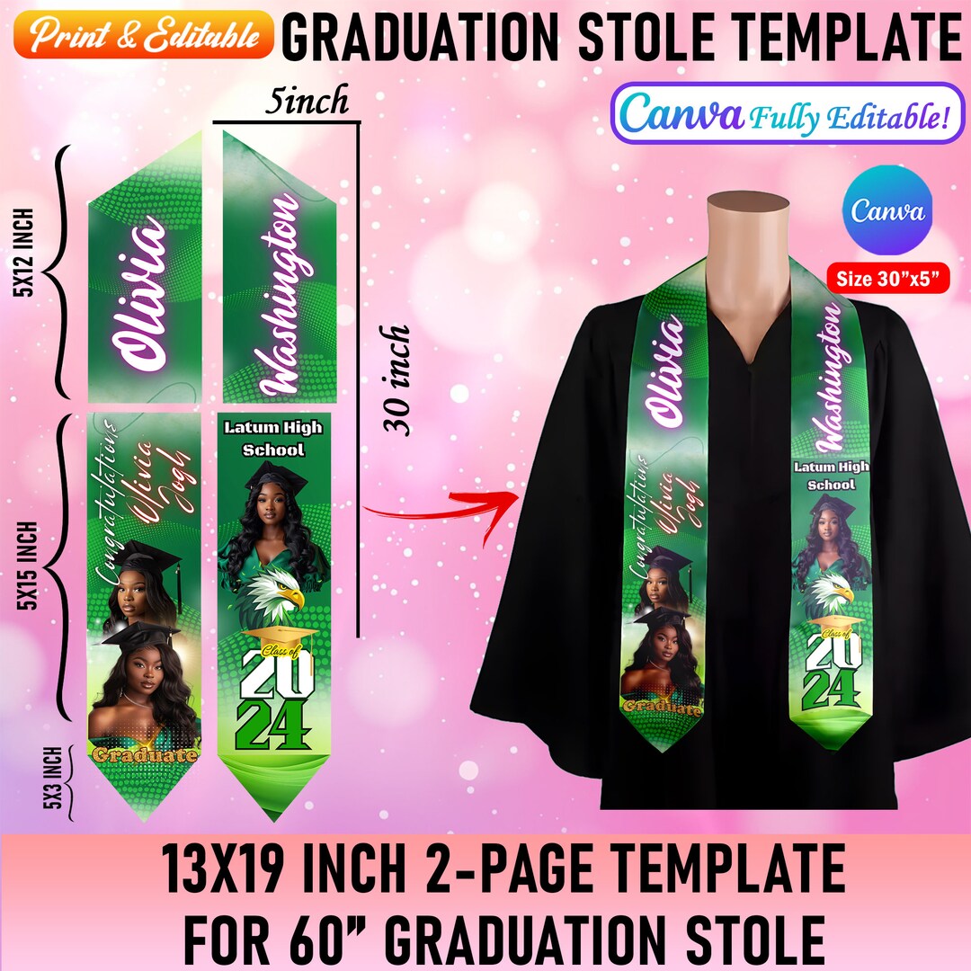 60 Inch Graduation Stole Template, Graduation Stole Red & Black or ...