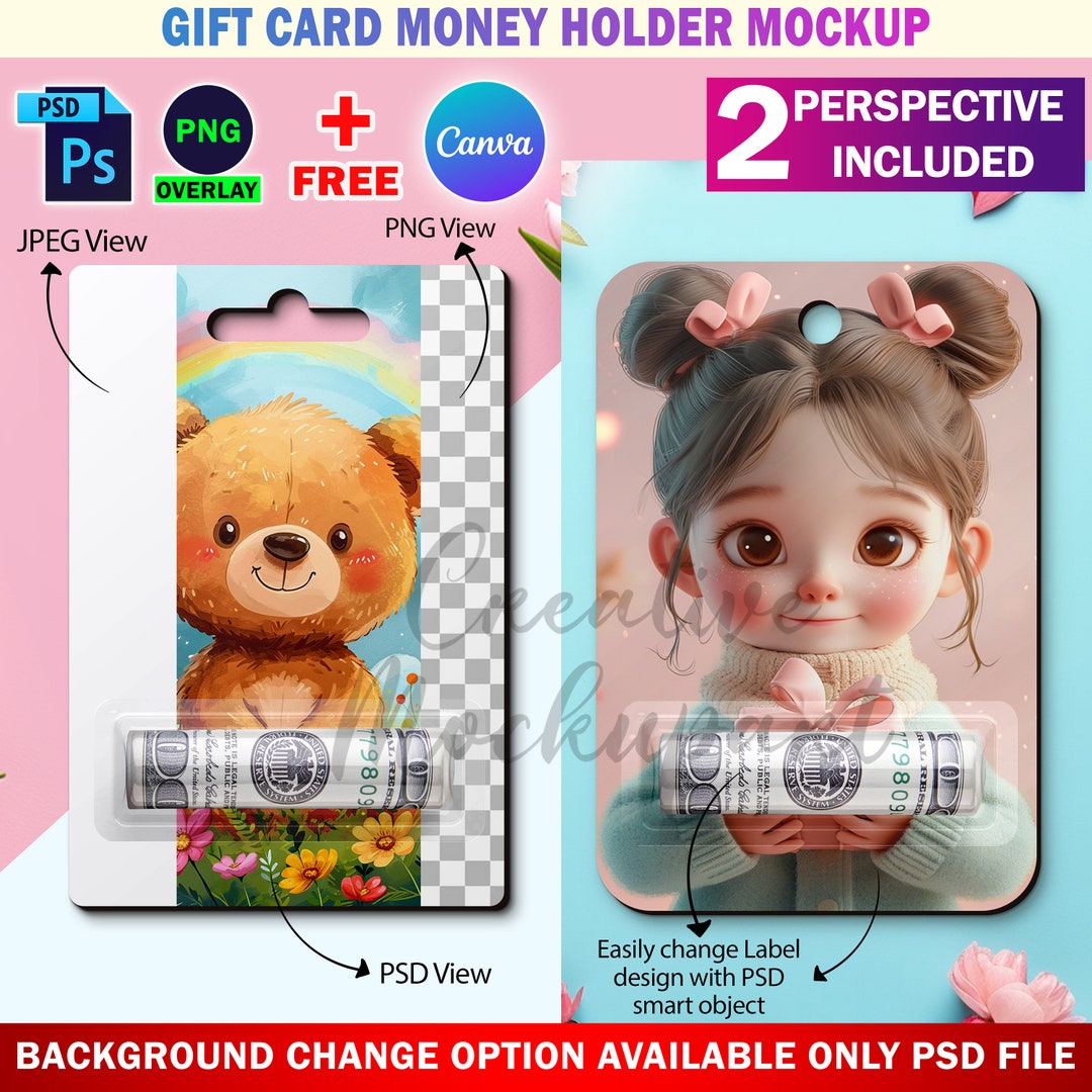 Dye Sublimation Gift Card Money Holder Mockup, 4x6in Money Card Mockup ...