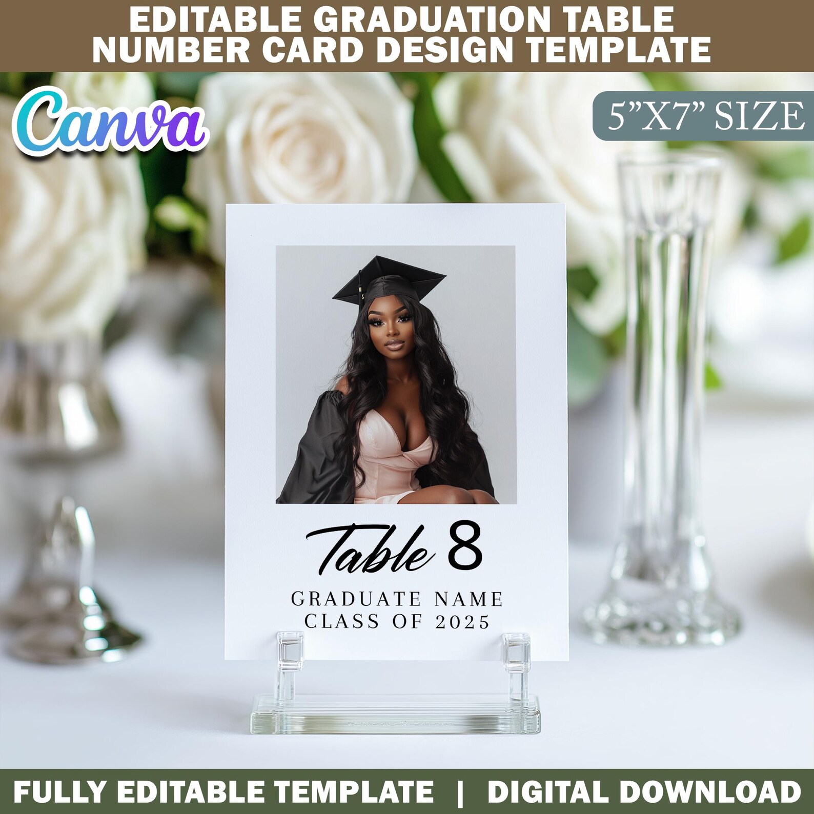Editable Graduation Table Number Card Design Template, Simple Grad ...