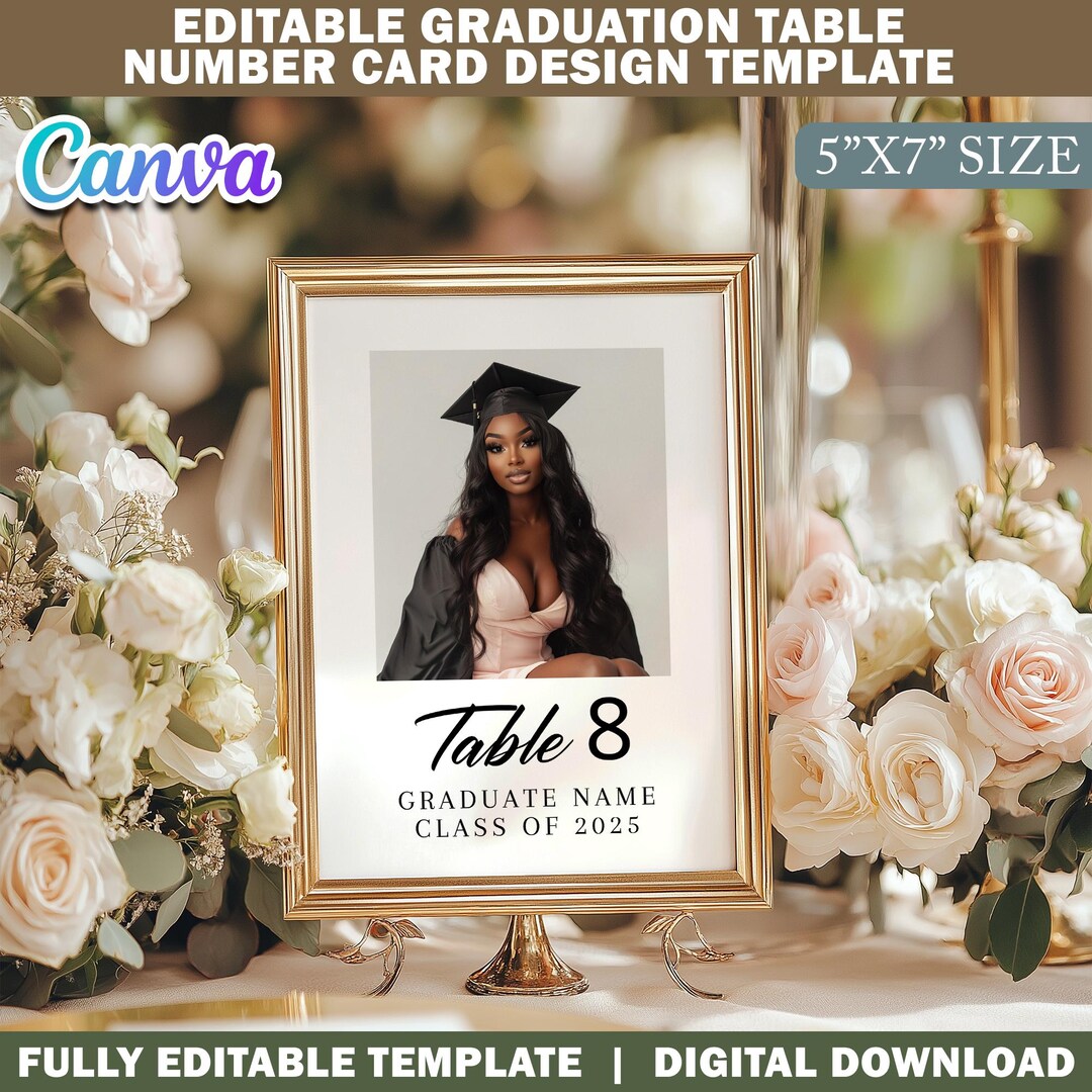 Editable Graduation Table Number Card Design Template, Simple Grad ...